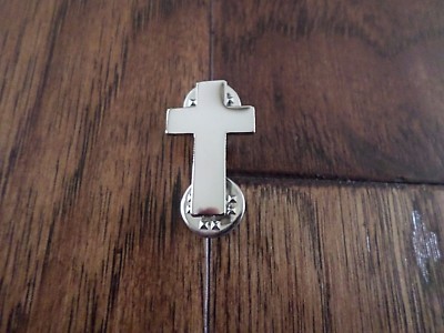 SILVER CHAPLAIN CROSS HAT PIN LAPEL PIN CHRISTIAN CROSS DOUBLE POST PIN ...
