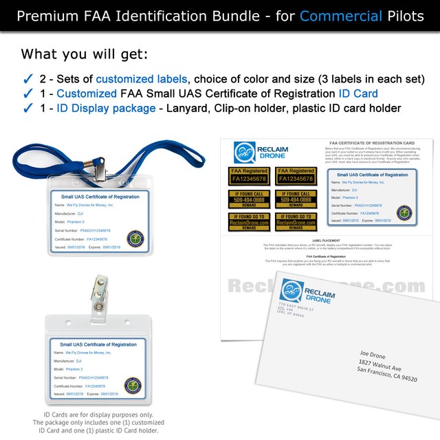 Drone FAA UAS Certificate of Registration ID Card + Label set ...