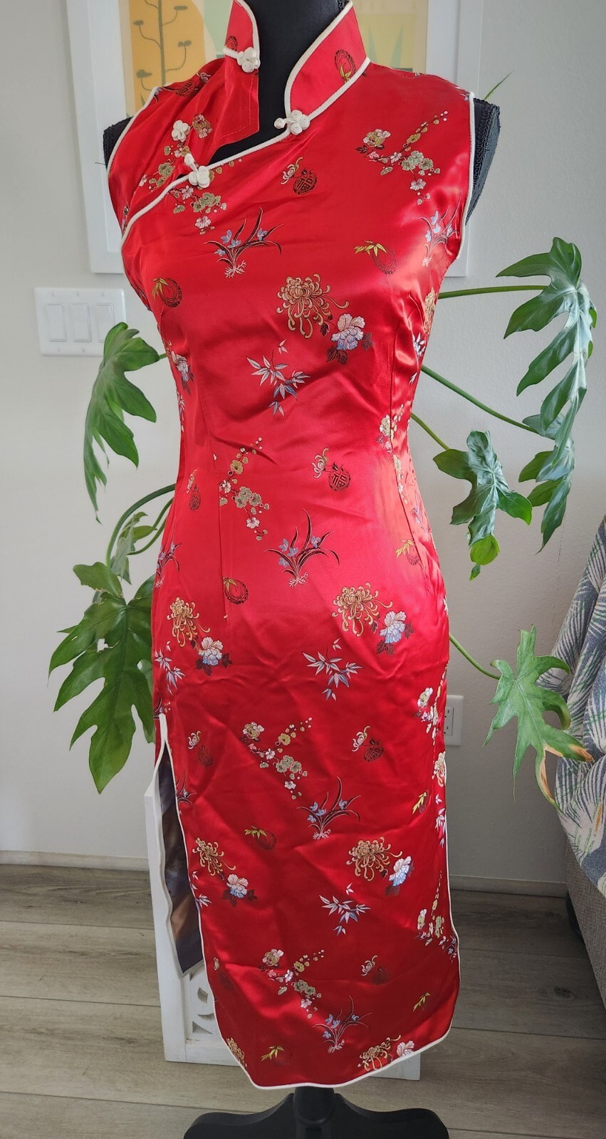 Chinese Red Cheongsam Dress Collar Sleeveless Small… - Gem