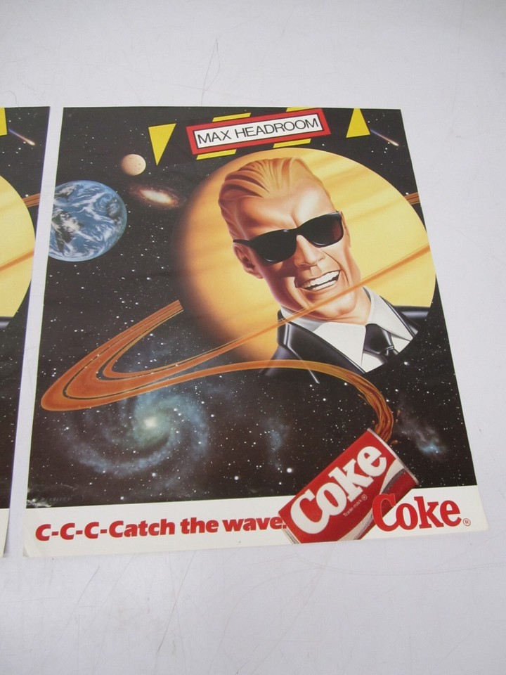 2 Vtg 1980s Catch the Wave Coke Coca Cola Advertising Poster Max ...