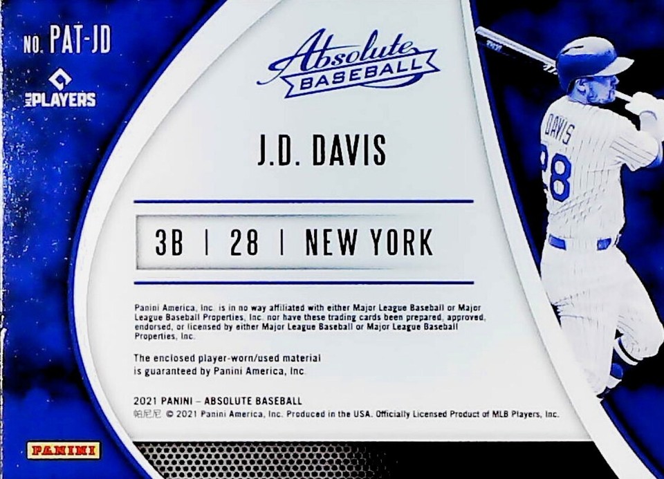 2021 Panini Absolute PATCHES JD DAVIS Dual Color Jersey Relic /99 #PAT ...