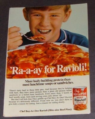1967 CHEF BOY AR DEE AD~BEEF RAVIOLI YOUNG BOY EATING WITH SPOON | eBay