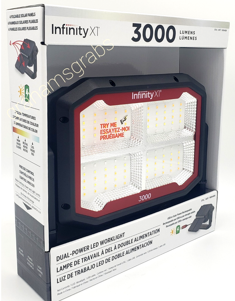 INFINITY XI DUAL-POWERED LED WORKLIGHT 3000 Lumens USB & Solar ...