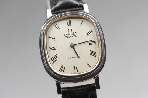 *NEAR MINT* Vintage OMEGA De Ville Cal.1350 Push Quartz Roman Silver ...
