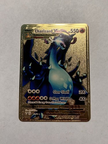 Blue Fire Shiny Charizard VMAX Gold Metal Fan Art Card Collectible/Gift ...