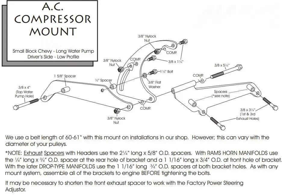 Small Block Chevy A/C Air Conditioning Compressor Mounting Bracket SBC ...