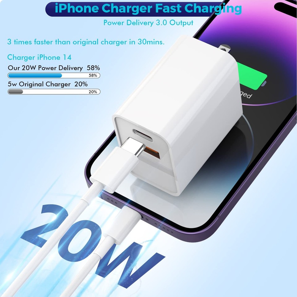 20W Type C Fast Charger Cube Dual Port QC USB A&PD USB C Plug For ...
