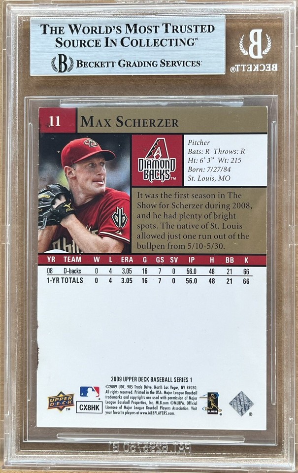 MAX SCHERZER Signed AUTO Autograph 2009 Upper Deck #11 Card Beckett COA ...