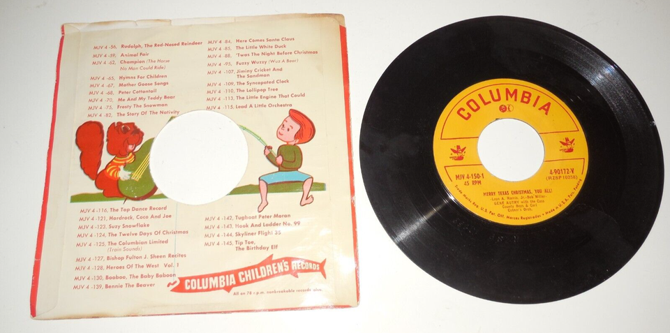 GENE AUTRY MERRY TEXAS CHRISTMAS YOU ALL 7" 1950s COUNTRY 45 rpm ...