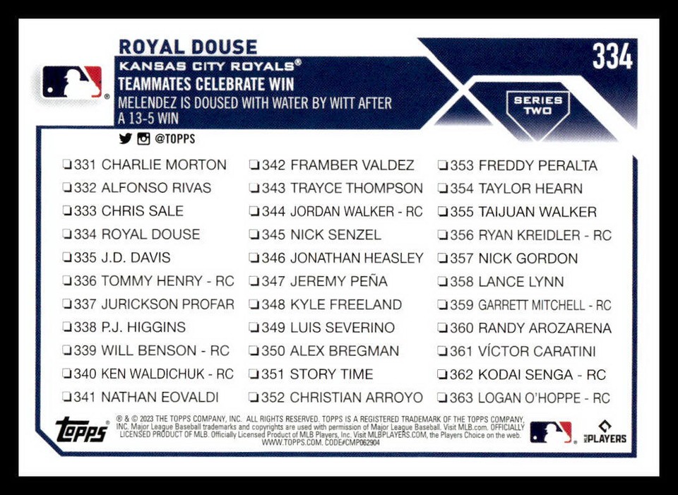 2023 Topps Series 2 Melendez & Witt Celebrate 334 Kansas City Royals | eBay