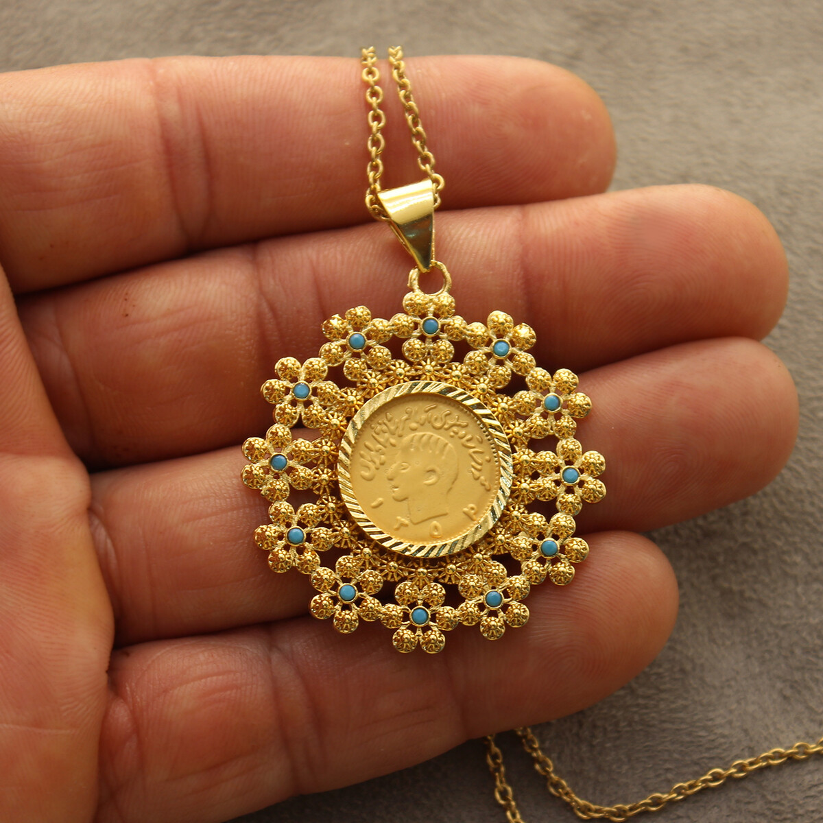 Gold Pt Shir Khorshid Lion Sun Pahlavi Kingdom Necklace Chain Persian ...