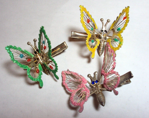 3 Lot VINTAGE SPRING WING BUTTERFLY HAIR CLIP BARRETTES | eBay