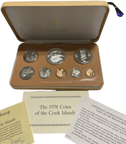 1978 Cook Islands Franklin Mint 8 Coin Proof Set With Silver $5 in OGP ...