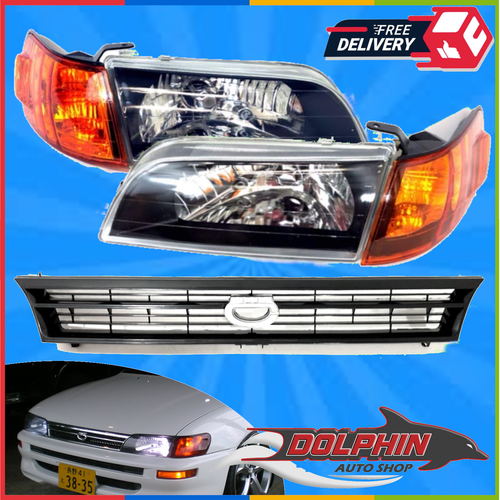 For 93 97 Toyota Corolla JDM Headlights Black With Corners And Corsa ...