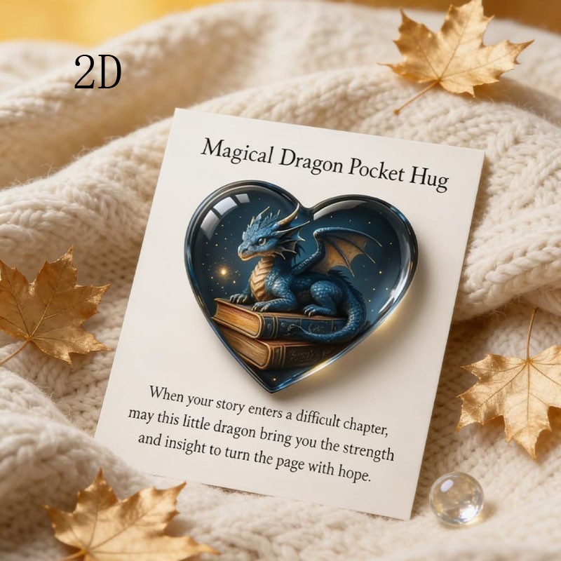 2D Flat Magical Dragon Pocket Hug, Emotional Support Dragon Heart ...