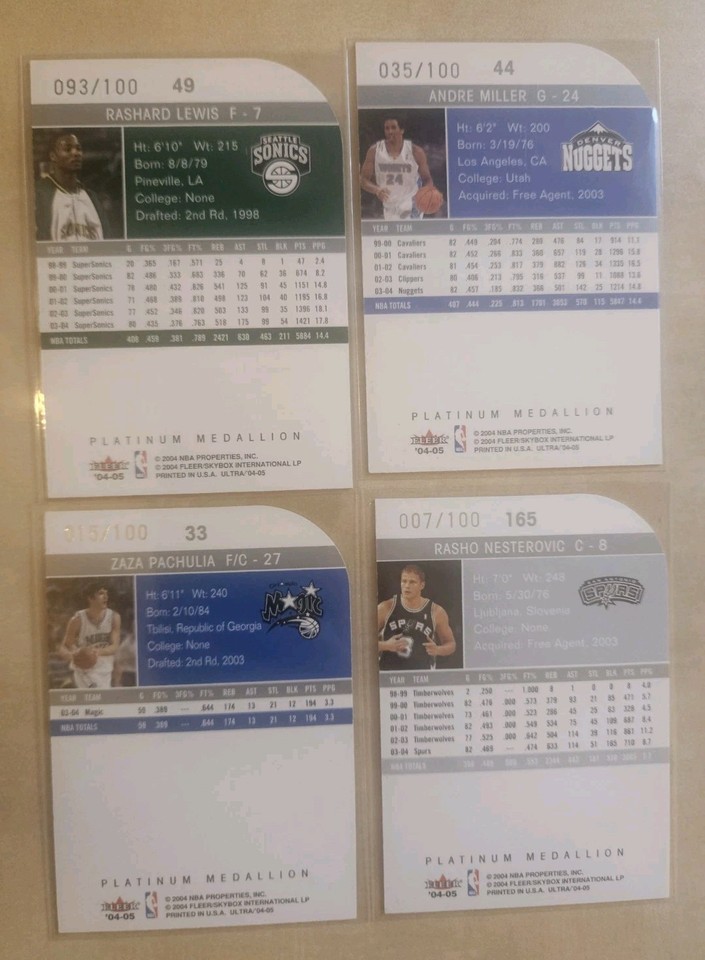 Fleer 2004-05 Ultra Platinum Medallion NBA 4-Card Lot Serial Numbered ...