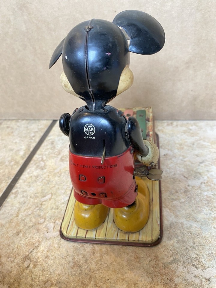 Vintage 1950s Linemar Disney Mickey Mouse Plays Xylophone Tin Metal ...