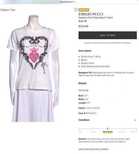 Emilio Pucci Logo T-Shirt COTTON TEE Key to the Cure Breast Cancer ...