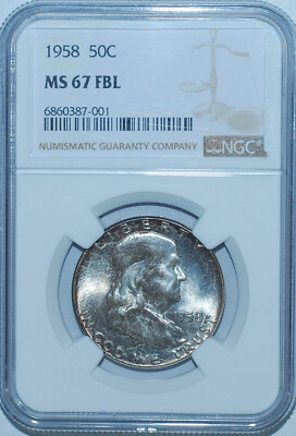 1958 P NGC MS67FBL Full Bell Lines Franklin Half Dollar Mint Set Toned ...