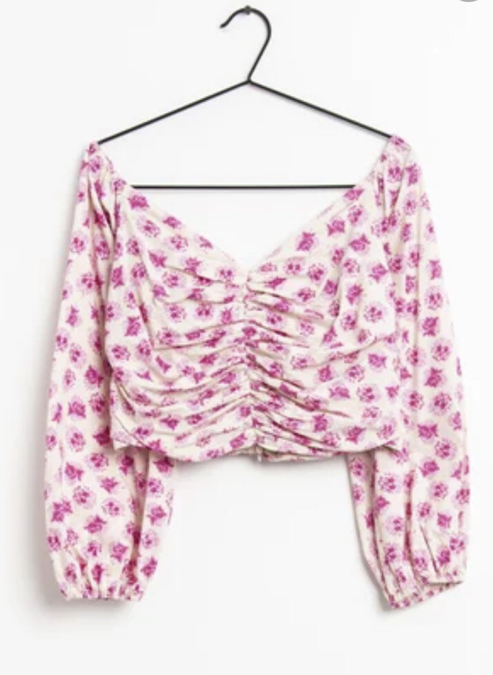 Zara Floral Print Draped Top Cropped Pink Large - Gem