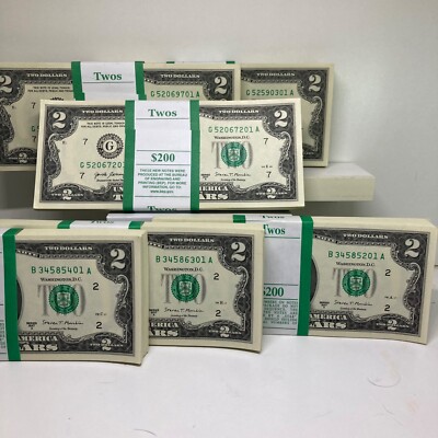 BEP Strap Series 2017A 100 Two Dollar Bills $2 Uncirculated Sequential ...