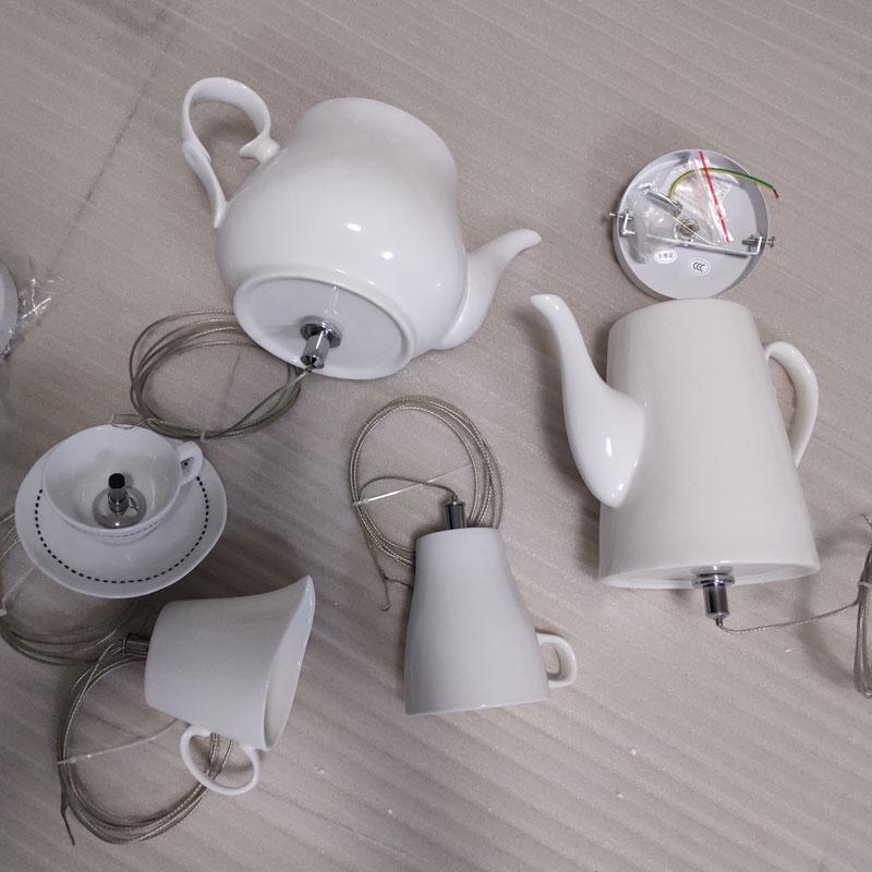 Unique Classic Ceramic Teapot Tea Cup Led Upside Down Pendant Light ...