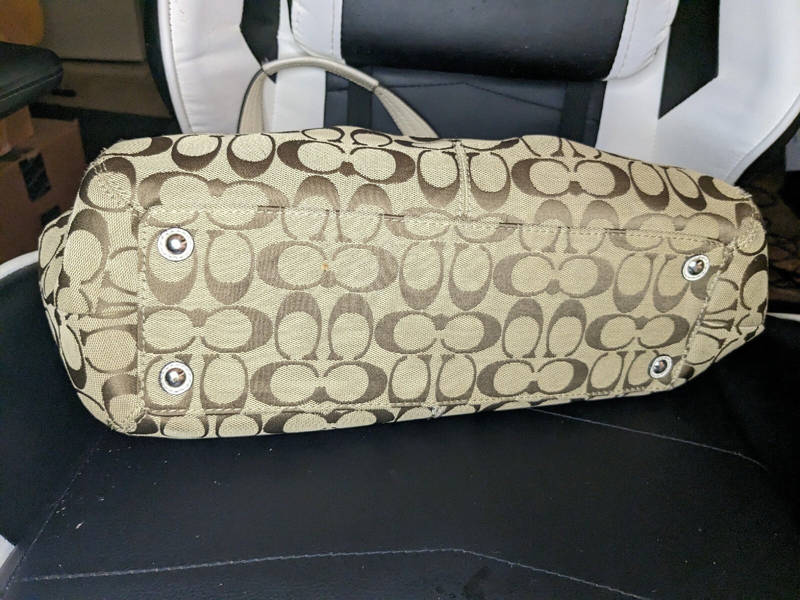 Coach Soho Shoulder Signature Purse F13742 White Brow… - Gem