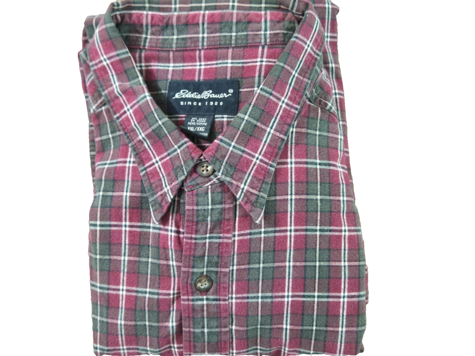 Eddie Bauer Shirt Men's 2XL Green Red Plaid Vintage Button Pockets ...