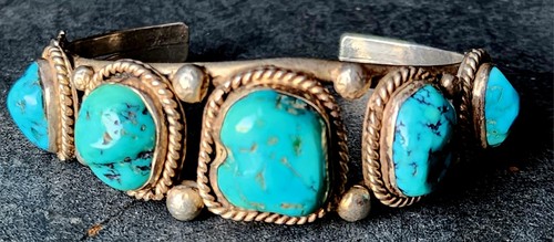 Vintage Signed Minnie Thomas Fine Native Turquoise and Sterling Cuff ...