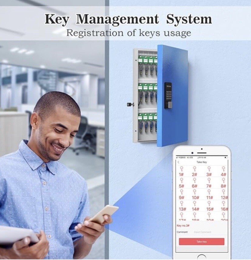 WeHere 48 Keys Smart Key Lock Box w/ APP Key Cabinet Wall Mount | eBay