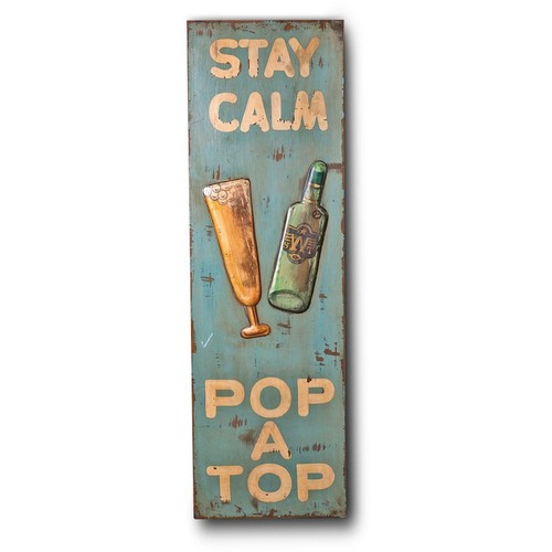 Wooden Print "Stay Calm Pop A Top" In Antique Blue | eBay Australia
