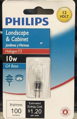 A Lot Of 2 PHILIPS Landscape & Cabinet Halogen T3 10W G4 Base 12 Volt ...