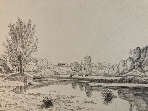 Very Nice Drawing Ink 1880 Gaston German All Edge Of L’ Amby Rhone ...