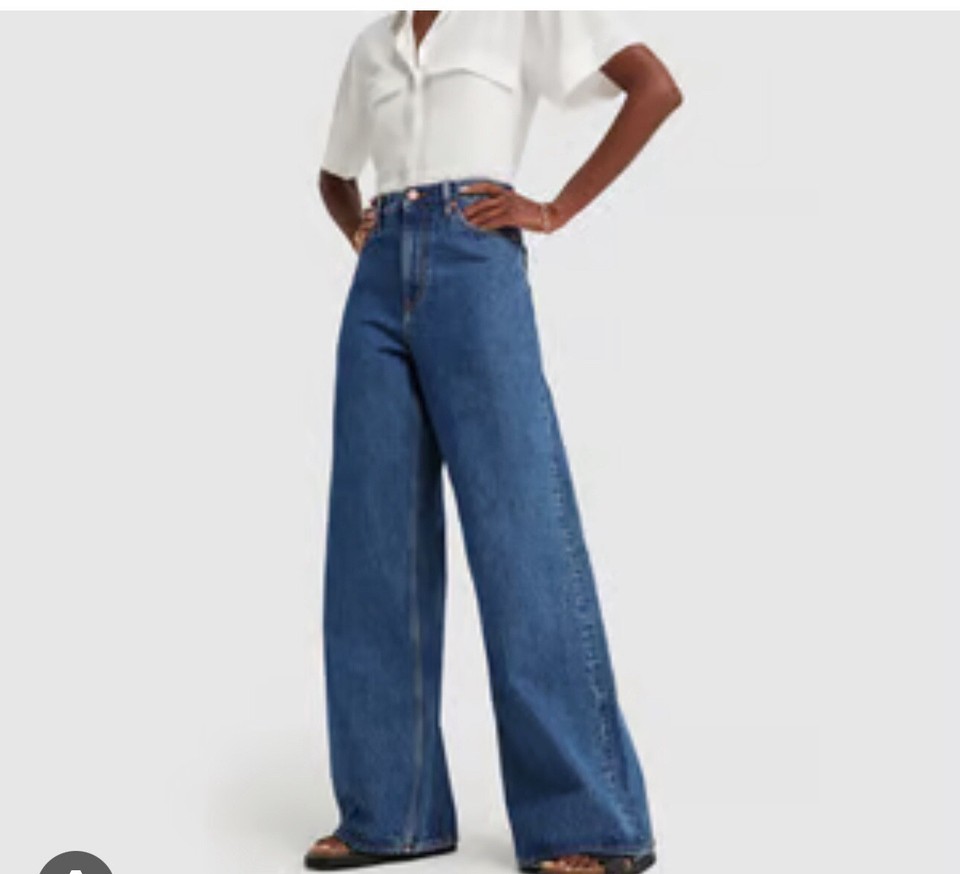 Goop G Label Geiger Wide Leg Jeans Medium Blue Denim Flare High Rise ...