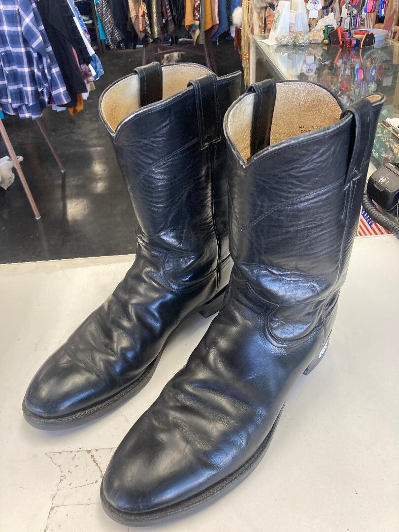 Justin 3133 Black Leather Roper Western Cowboy Boots Men's 10 B | eBay