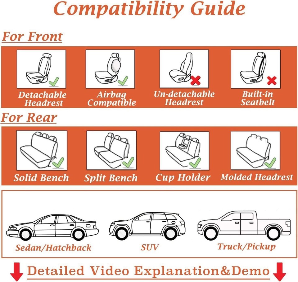 For Dodge Nitro Car Seat Covers Front&Rear 5-Seater Full Set Cushion PU ...