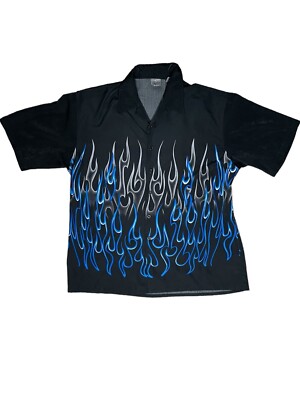 Authentic Shaolin Black & Blue Flame Button Up Shirt Size XL | eBay