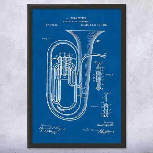 Framed Concert Tuba Wall Art Print Musician Gift Marching Band Art Tuba ...
