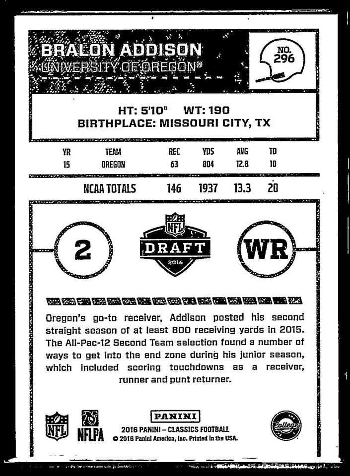 Bralon Addison 2016 Panini Classics #296 | eBay