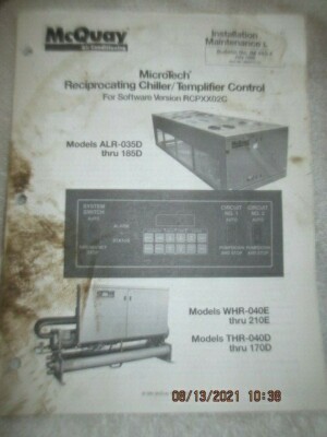 McQuay Chillers Templifier Control ALR-035D 185D WHR-040E 210E Service ...