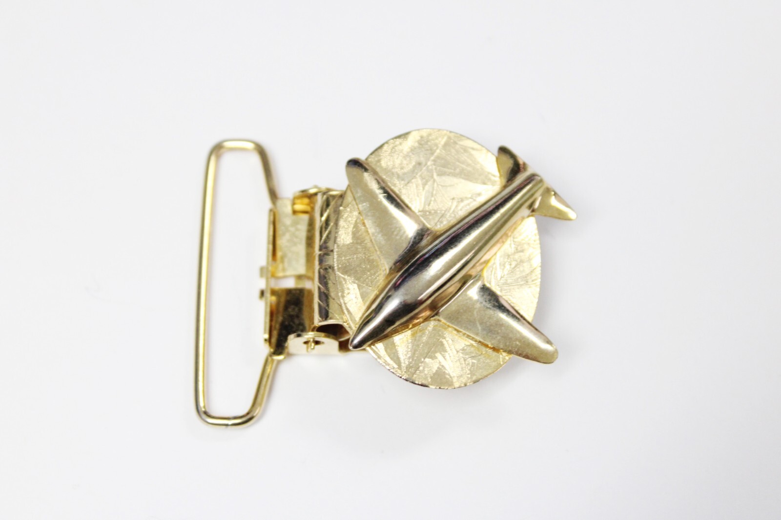 Vintage Autogrip Airplane Pilot Gold Tone Belt Buckle - Gem