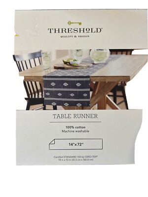 📀 Threshold , Extended Length Table Runner (14”x108”) Blue/White👌🆕 | eBay