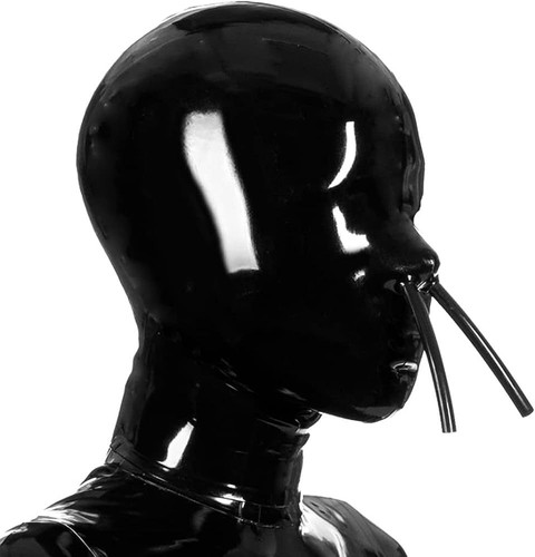 Latex Gummi Rubber Hood Mask with Mouth and Nose Tube Fetish Cosplay ...