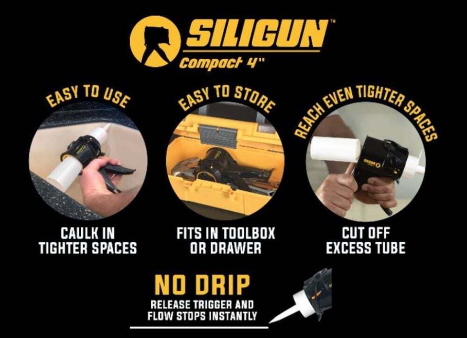 Siligun 4 Inch Compact Heavy-Duty Anti-Drip Caulk Gun For 10 Oz Tubes ...