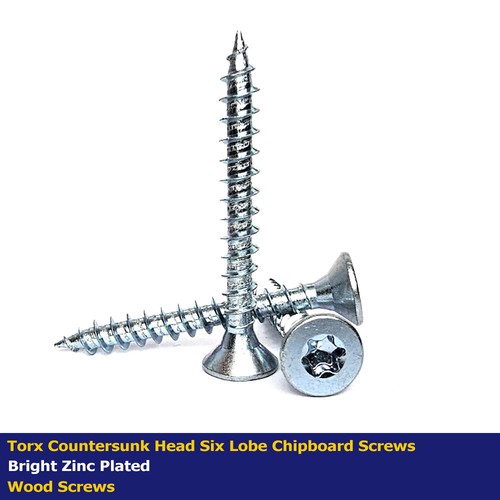 M6 - 6mm TORX COUNTERSUNK SIX LOBE CHIPBOARD WOOD SCREWS BRIGHT ZINC ...