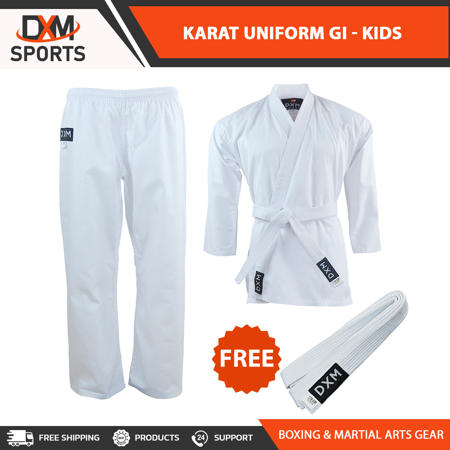 DXM Kids Karate Gi Poly Cotton Preshrunk Karate Martial Arts Uniform w/FREE Belt | eBay