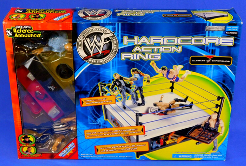 WWE WWF HARDCORE ACTION RING W/JIM ROSS & EARL HEBNER SEALED 2001 JAKKS ...