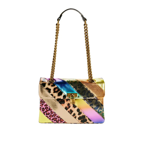 Kurt Geiger Brixton Mini Bag Rainbow Lock Stripe Leather Bronze Chain ...