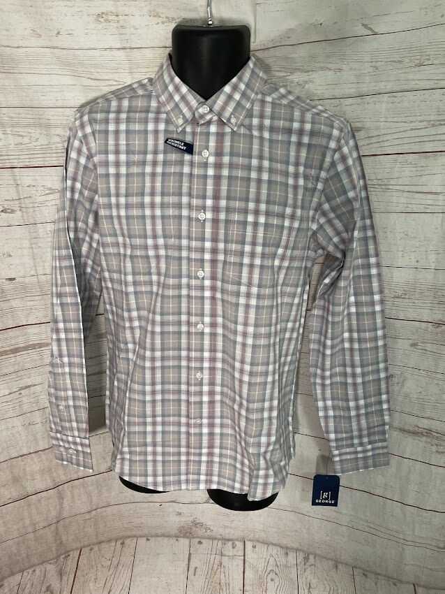 George Classic Fit Men's Wrinkle Resistant Plaid Poplin Long Sleeve ...