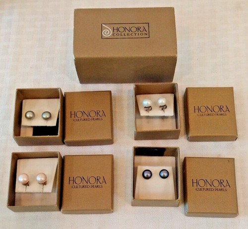 Vintage Jewelry HONORA Cultured Pearls Earrings Set Lot Multi Colors ...